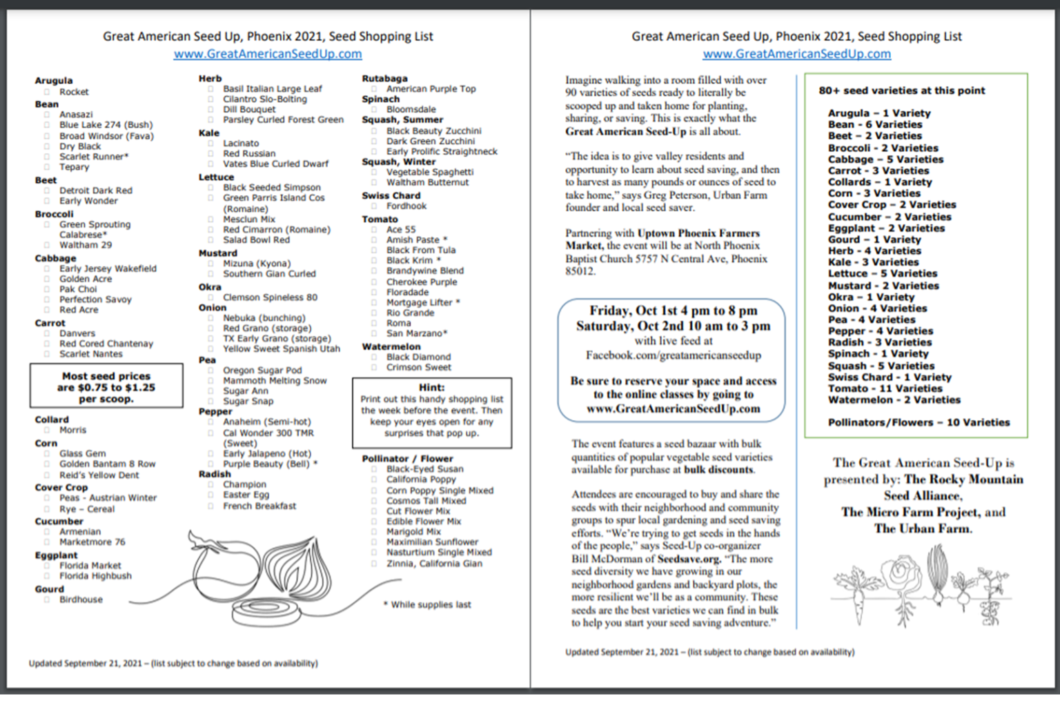 2021 Phoenix Seed Up Shopping List – Great American Seed Up